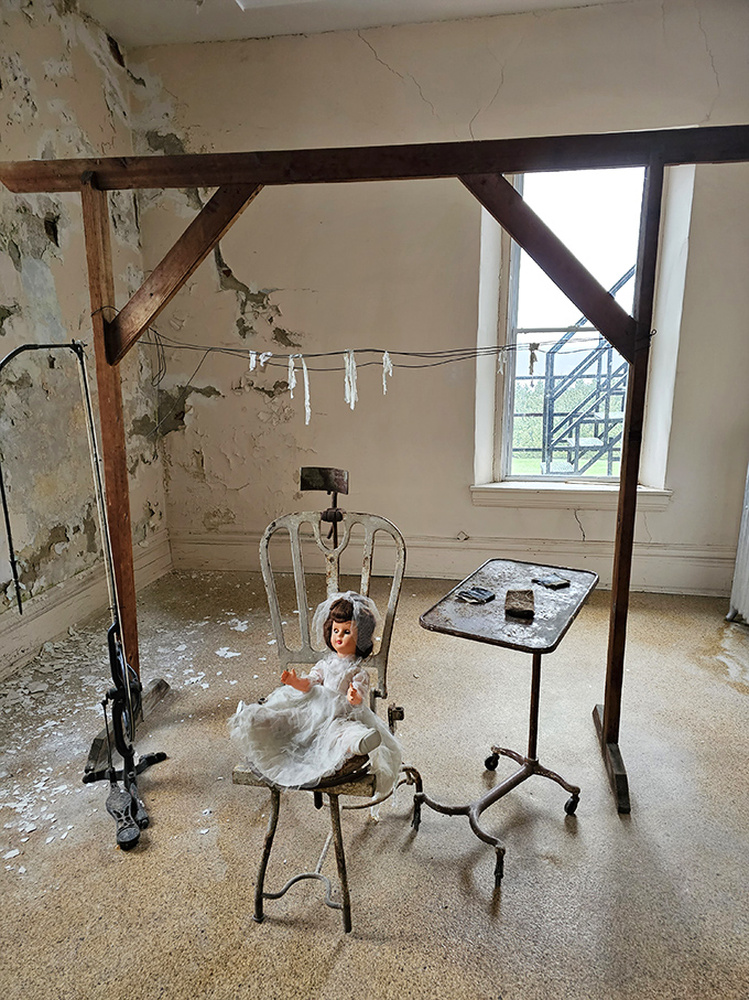 Nothing says "welcome to your nightmares" quite like an antique doll staged in a decaying medical setting. Sleep tight!