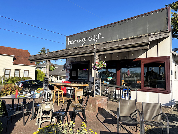 Homegrown's patio beckons with the promise of craft brews and conversations that meander pleasantly like the nearby Siuslaw River.