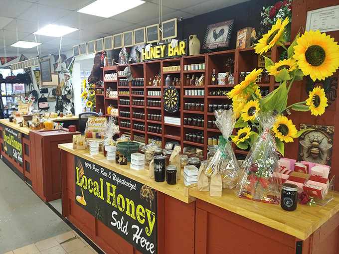 The honey bar buzzes with activity, where local beekeepers' liquid gold sits in amber rows, sunflowers nodding in cheerful approval.