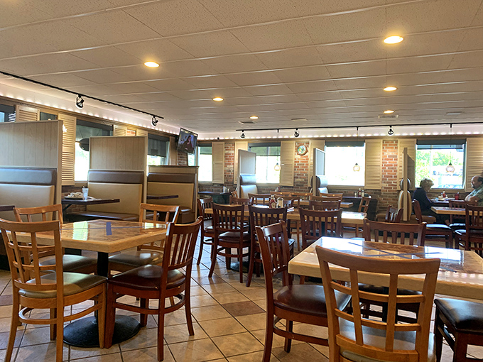 The dining room's thoughtful layout means you're never too far from your next coffee refill or friendly conversation.