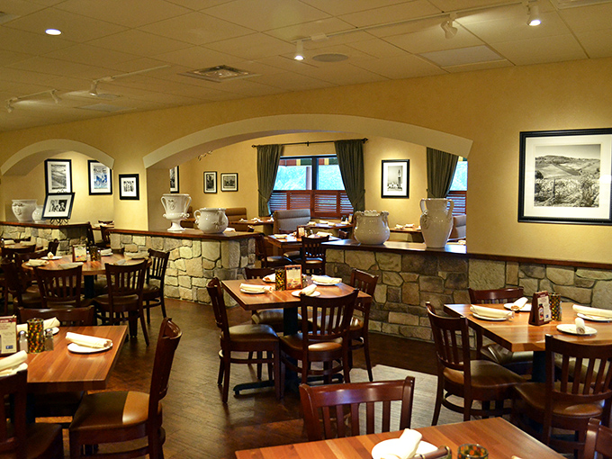 The dining room's warm yellow walls and stone accents create that perfect "special but not stuffy" atmosphere that keeps regulars coming back.