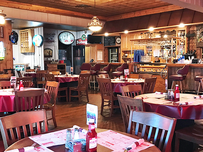 Another angle reveals more cozy seating and that rustic charm that makes you want to settle in indefinitely.