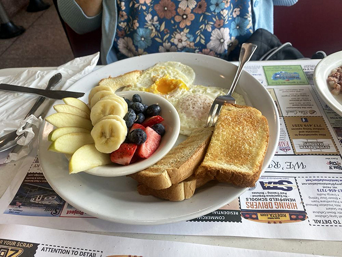 Eggs, fruit, and toast: the holy trinity of breakfast done right. Simple perfection that proves sometimes less really is more.
