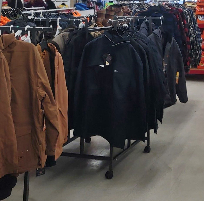 The clothing department &ndash; where winter coats in practical neutrals wait patiently to become the best impulse purchase of your Michigan winter.