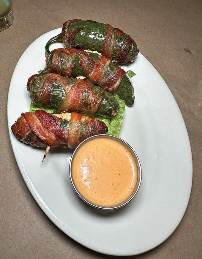 Jalape&ntilde;os wrapped in bacon&mdash;proof that sometimes the simplest combinations create the most profound happiness. Spicy, smoky, and utterly addictive.