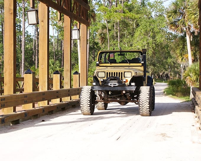 "Bridge clearance: one Jeep high." This off-roader found the perfect spot to test those oversized tires.