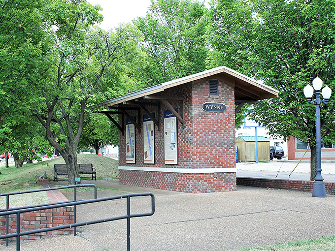 Jesse Wynne Park's vintage depot offers a quiet spot to sit and contemplate life's important questions, like lunch.