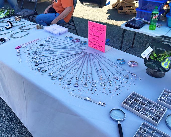 Jewelry displayed with democratic flair&mdash;where costume pieces mingle with potential hidden gems, all awaiting the discerning eye of a treasure hunter.