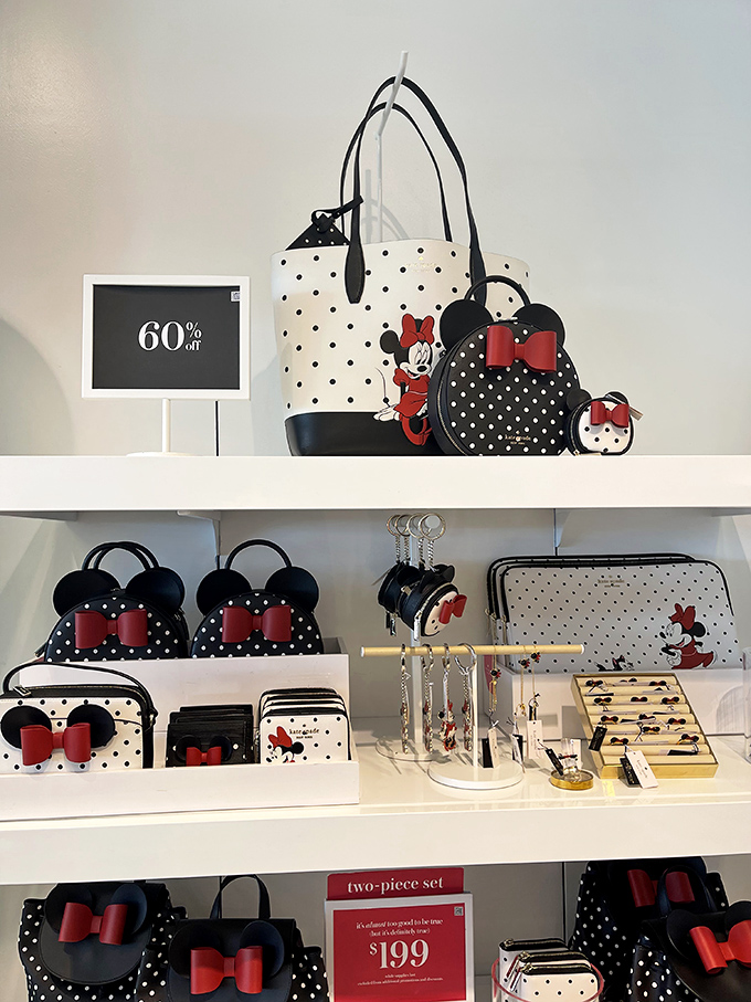 Disney meets designer in the Minnie Mouse collection that lets adults indulge their inner child while maintaining sophisticated taste. The 60% off sign is the real magic.