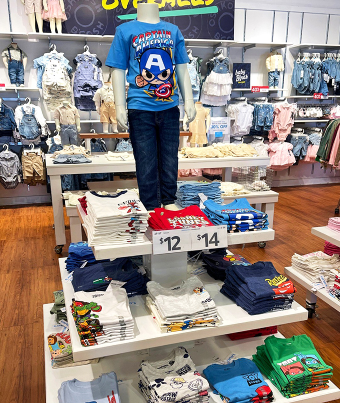 Superhero shirts and tiny jeans await future fashion icons. Captain America at these prices would make even the Avengers shop here.