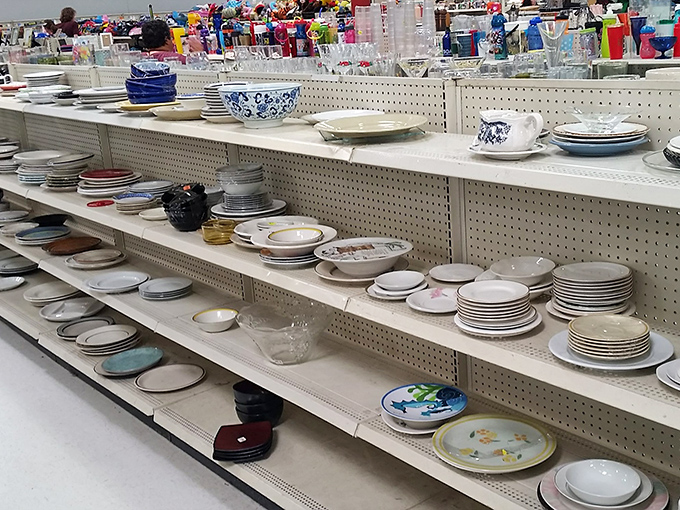 Dishes with past lives line the shelves like silent historians. That blue willow plate might have served Thanksgiving dinner to three generations before landing here.
