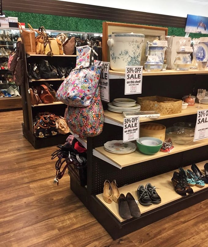 The kitchenware corner&mdash;where someone else's impulse purchase becomes your perfect find. Those dishes have stories to tell and meals to serve.