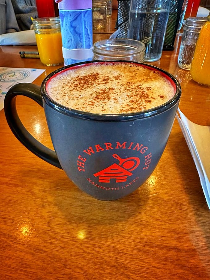 The Warming Hut's signature latte comes in a mug substantial enough to warm both hands after a morning on the slopes.