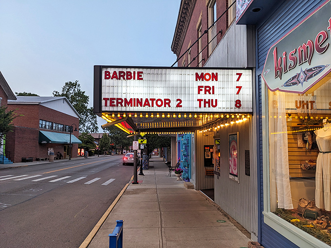 The Little Art Theatre's marquee lights up downtown with cinematic promises. Barbie and Terminator sharing a marquee is the unexpected double feature we didn't know we needed.