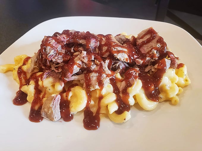 Mac and cheese topped with barbecue – a Tennessee tango of flavors that dances across your palate.