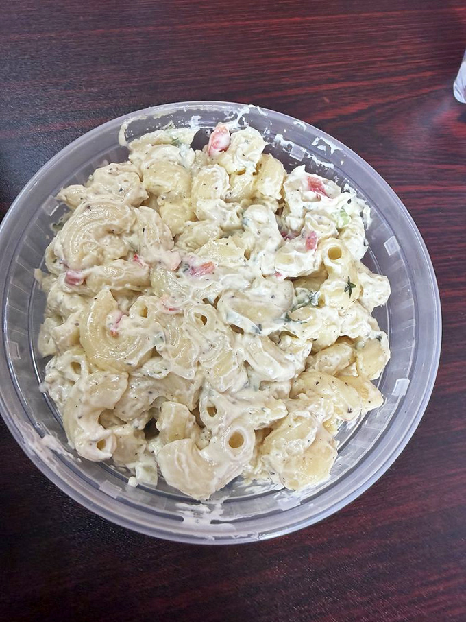 Macaroni salad that doesn't come from a plastic tub at the supermarket. Those red pepper flecks aren't just for color&mdash;they're flavor confetti.