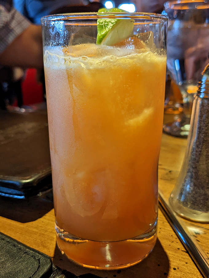 This Mai Tai isn't just a cocktail; it's a vacation in a glass with that lime perched like a tropical island.