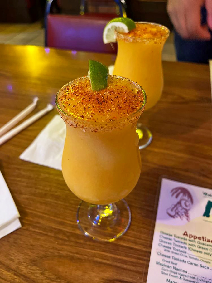 Frozen margaritas with chili-salt rims that make your taste buds do the Mexican hat dance. One sip and you'll swear you're on vacation.