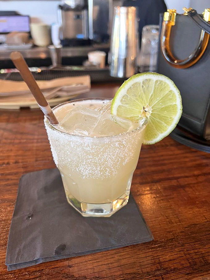 A margarita with attitude: salt-rimmed, lime-garnished, and ready to cool you down after all that smoky heat.