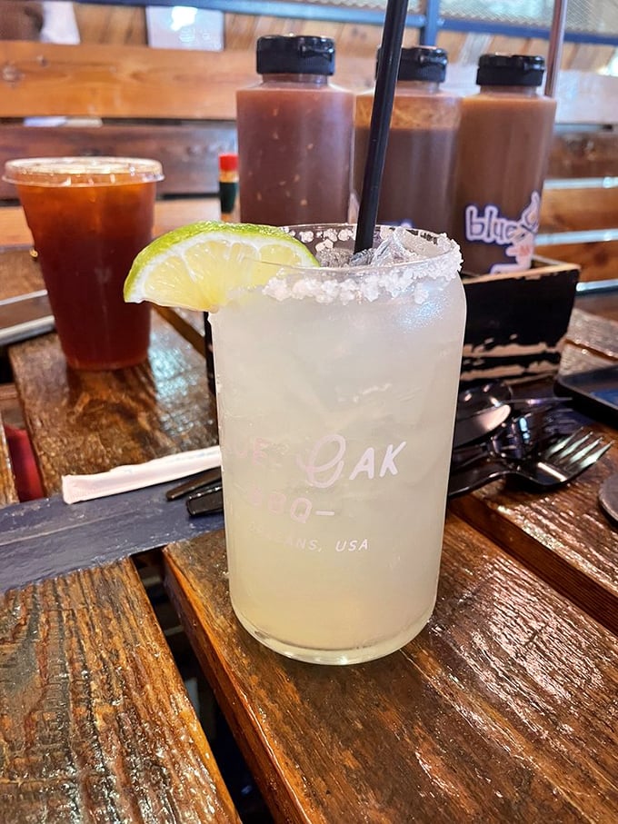 A proper margarita with a salted rim&mdash;because sometimes you need something tart and refreshing to cut through all that smoky richness.