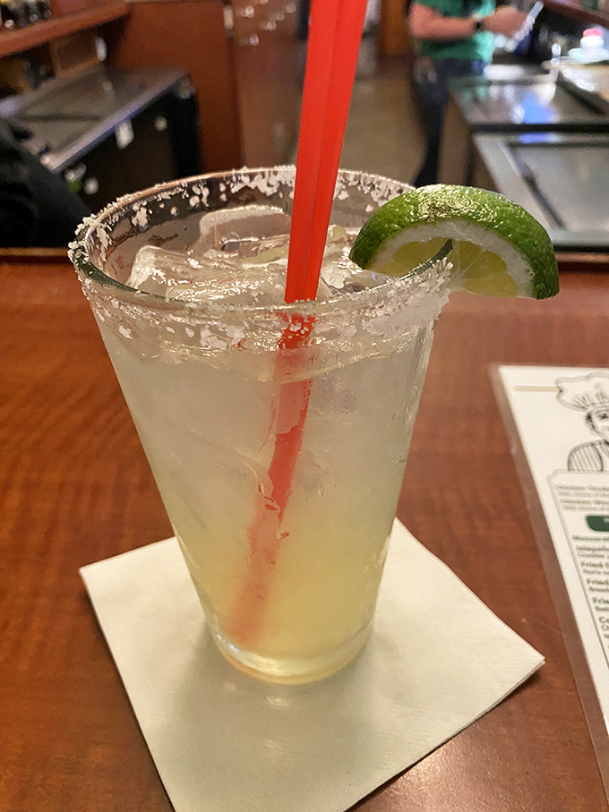 A properly salted rim, fresh lime, and that perfect clarity&mdash;this margarita isn't just a drink, it's your vacation waiting in a glass.