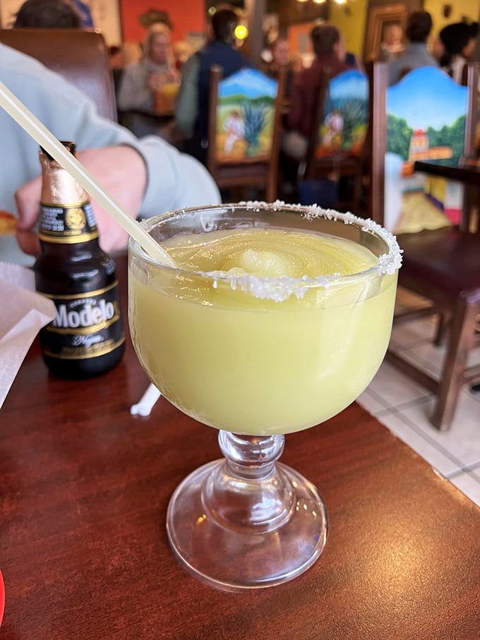 A margarita the size of your head, rimmed with salt and the color of sunshine. Nearby, a Modelo stands by patiently, knowing its turn will come.