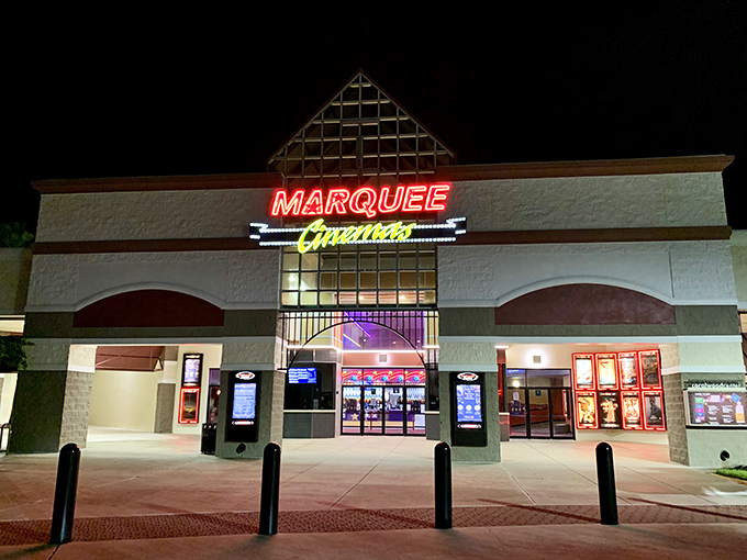 Marquee Cinemas lights up the night like Vegas for movie buffs. Air conditioning and reclining seats beat streaming from your couch any day.