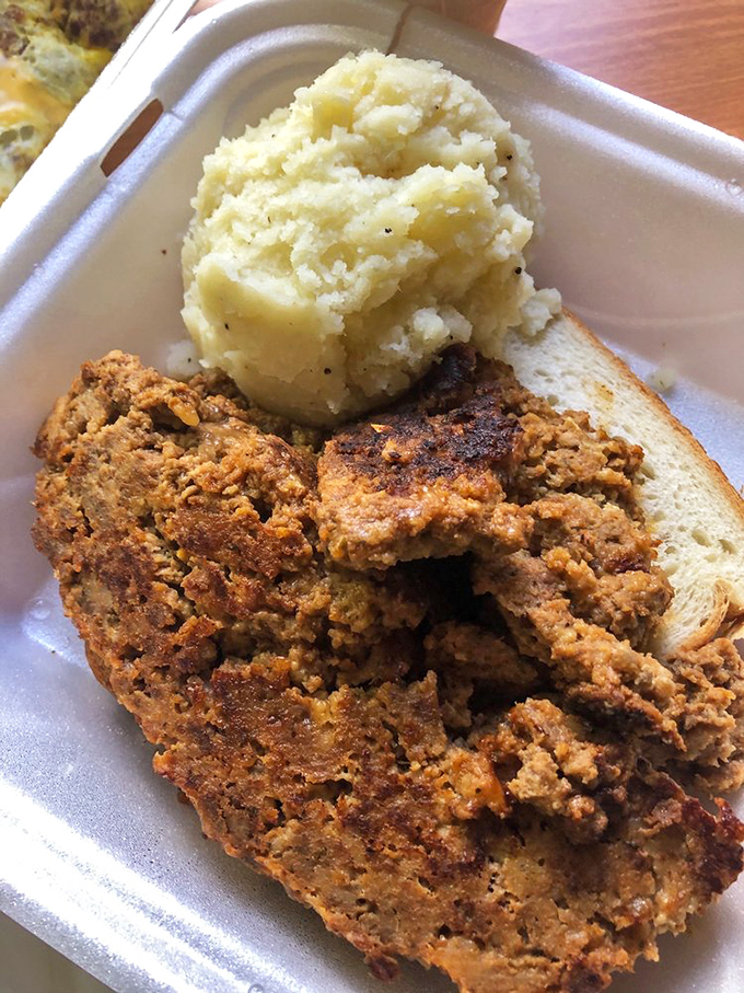 Meatloaf and mashed potatoes that could end family feuds&mdash;comfort food diplomacy at its finest on a humble takeout plate.