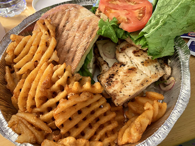 This Mediterranean chicken sandwich with waffle fries proves that diners excel beyond breakfast &ndash; a lunch worthy of your precious midday appetite.