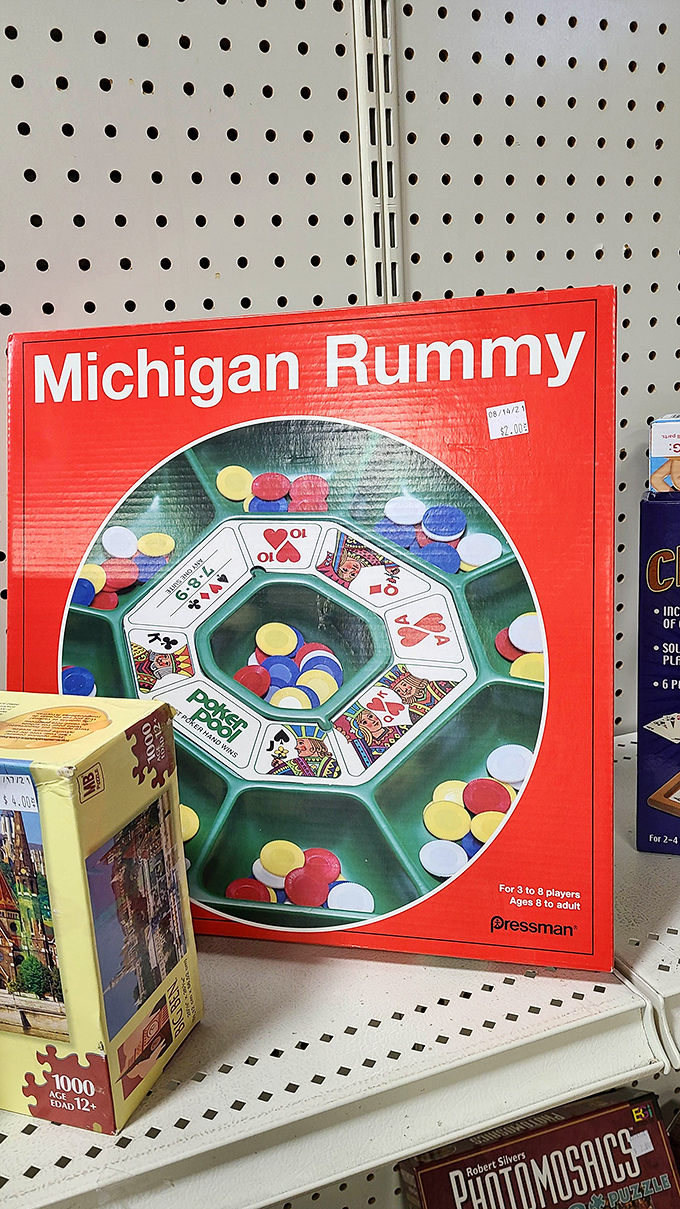 Michigan Rummy still in the box proves someone's good intentions became your family game night salvation at thrift store prices.