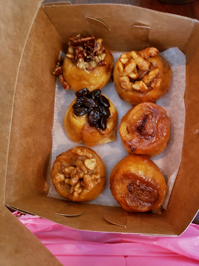 Six sticky buns in a box&mdash;like a half-dozen reasons to postpone that diet until tomorrow, or perhaps next year.