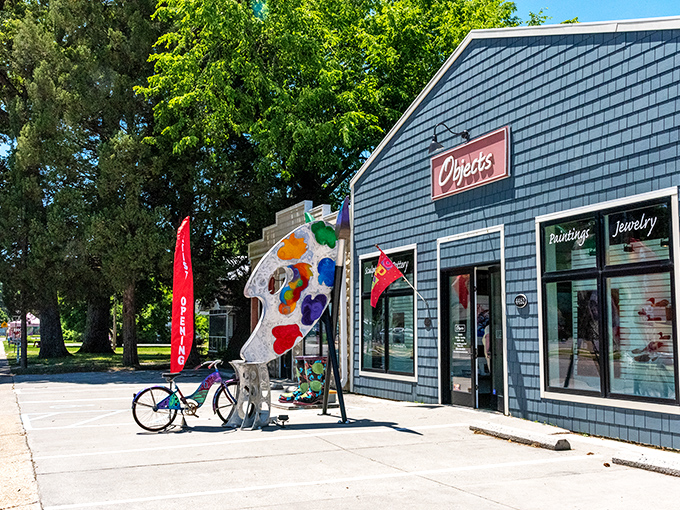 Objects Art and More brings creative flair to Main Street, with whimsical displays that beckon art lovers and casual browsers alike.