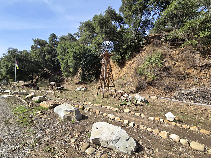 This rustic windmill and stone pathway evoke Ojai's agricultural roots – a charming reminder that this artistic haven was once ranching country.