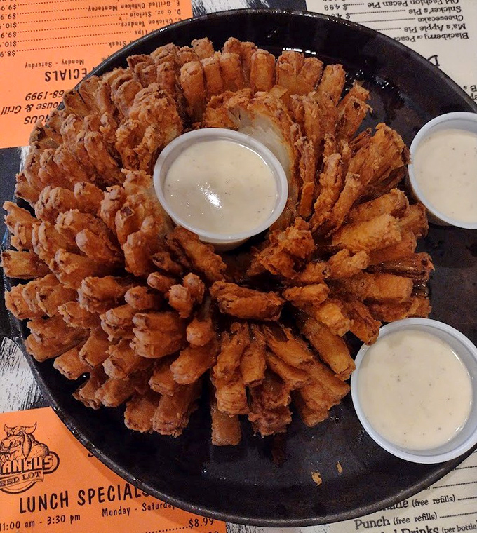 The Onion Blossom: a golden-brown flower of crispy, dippable petals that makes vegetables feel like an indulgence rather than a obligation.