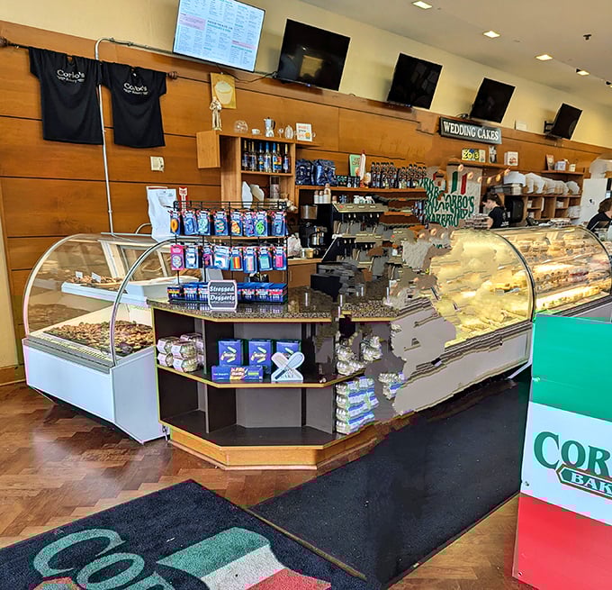 The command center of carb-based joy. Corbo's counter offers a 360-degree view of temptation, with display cases that should come with warning labels.