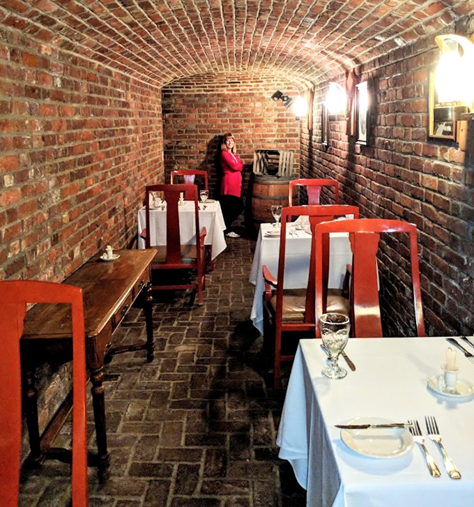 This brick-vaulted dining nook feels like eating inside a perfectly preserved piece of American history.