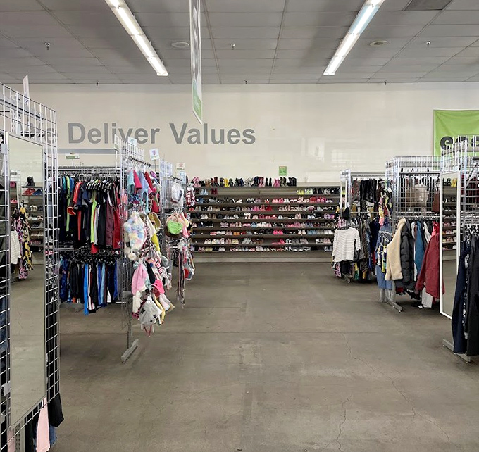 "Deliver Values" isn't just wall decoration &ndash; it's the thrift store promise of treasures waiting to be discovered by the patient explorer.