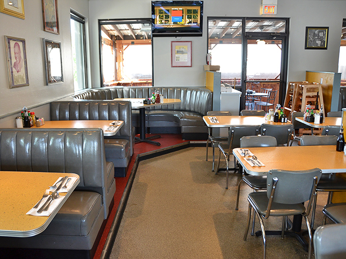 The booths invite you to slide in and stay awhile. These aren't just seats; they're front-row tickets to the best show in town&mdash;lunch.