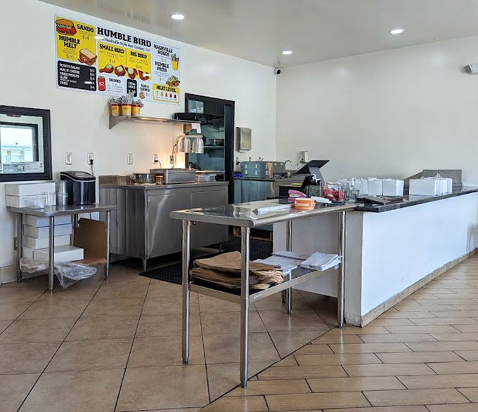 Clean lines, efficient setup, and a kitchen ready to deliver flavor bombs. This isn't just a restaurant&mdash;it's a well-oiled chicken-frying machine.