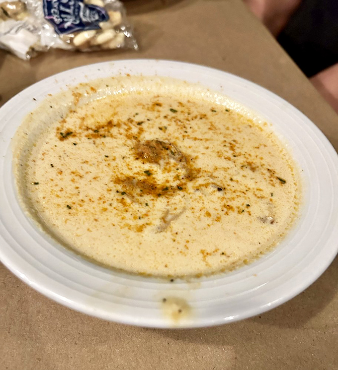 Oyster stew that warms the soul&mdash;creamy, rich, and dotted with plump oysters. It's comfort in a bowl, Maryland-style, with just a dusting of spice on top.