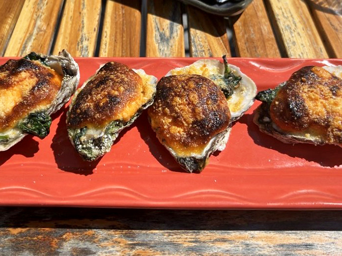 Oysters wearing their Sunday best&mdash;baked with spinach and cheese until bubbling and bronzed like sunbathers on a Sausalito afternoon.