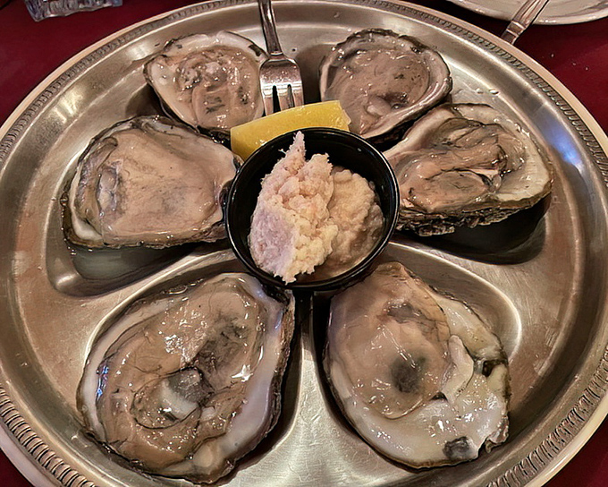 Fresh oysters served with simple elegance. These ocean treasures found their way to a landlocked state and are living their best lives.