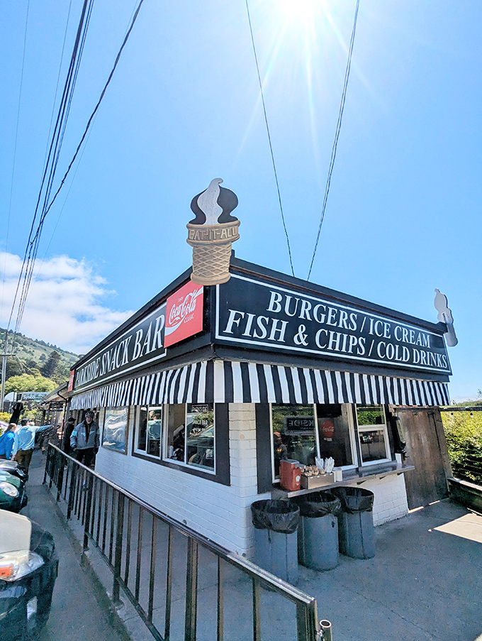 The Parkside Snack Bar's ice cream cone sign might be the most honest advertising in America—it delivers exactly the joy it promises.
