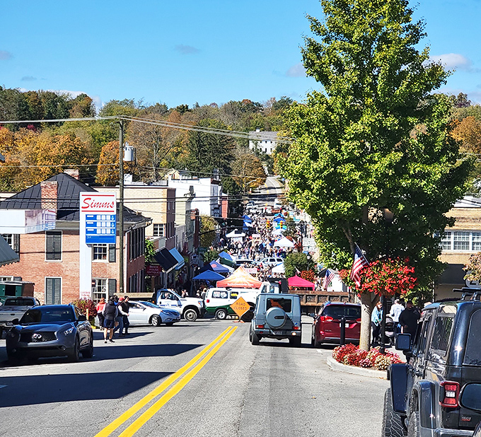 Fall festivals transform Lewisburg's main street into a vibrant marketplace where locals and visitors mingle among colorful tents and seasonal treats.