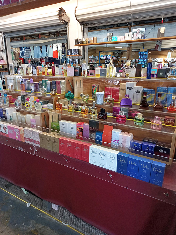 Perfume bottles stand in formation like tiny soldiers of scent, promising to transform anyone into their most fragrant self.