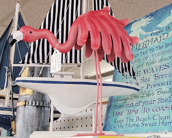 The flamingo that time forgot, perched eternally between kitsch and cool. Don Featherstone would approve of this plastic pink perfection.
