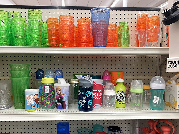 Colorful cups and bottles lined up like soldiers, ready to hydrate your next gathering.