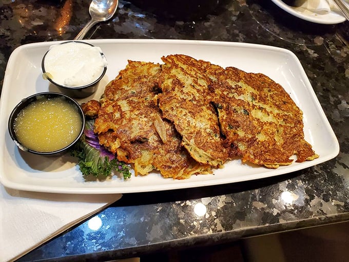 Potato pancakes with attitude! These golden-brown latkes have the perfect crisp-to-tender ratio that would make any grandmother proud.