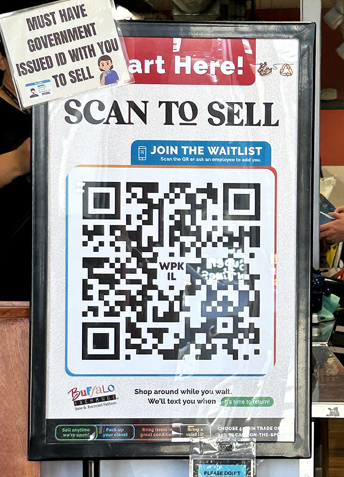 Modern thrifting meets technology&mdash;scan the QR code to join the waitlist while you browse, because efficiency never goes out of style.