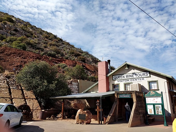 The Queen Mine Tour entrance might look unassuming, but it's the gateway to understanding Bisbee's soul &ndash; the underground world that birthed this quirky town.